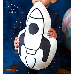 Casa Ollie Velvet Rocket Shaped Pillow - Space Decor for Boys Room - Spaceship - Rocket Ship Nursery Decor - Cute Pillows - Fun Throw Pillows - Fun Pillows - Space Ship - Space Pillow
