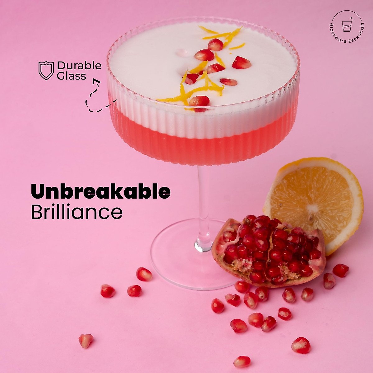 Vintage Art Deco Coupe Glasses - Tall Ribbed Coupe Cocktail Glasses 7 fl oz - Set of 4 - Crystal Cocktail Glassware for Champagne Classic Manhattan Goblet for Martini, Cosmopolitan, Sidecar, Daiquiri