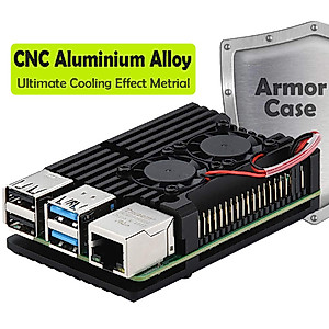 Raspberry Pi 4 Case, Pi 4 Armor Case Metal Case with Dual Fan Aluminium Alloy, Raspberry Pi 4 Fan, Pi 4 Heatsink for Raspberry Pi 4 Model/Pi 4B