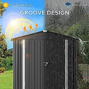 Gizoon Outdoor Storage Shed 6 x 4 FT with Metal Base Frame, Galvanized Metal Garden Shed with Double Lockable Doors, Weather-Resistant Outdoor Storage Clearance for Backyard Patio Lawn-Dark Gray