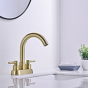 Brushed Gold Bathroom Faucet 2 Handle 4 Inches Centerset Vanity Sink Mixer Tap with Drain Assembly and cUPC Water Supply Lines SUS304 Stainless Steel
