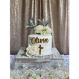 Baptism Christening Cake Name Plate FAST SHIPPING | CHOOSE THE FONT AND COLOR!! Cross Name Cake Plate MADE IN THE USA