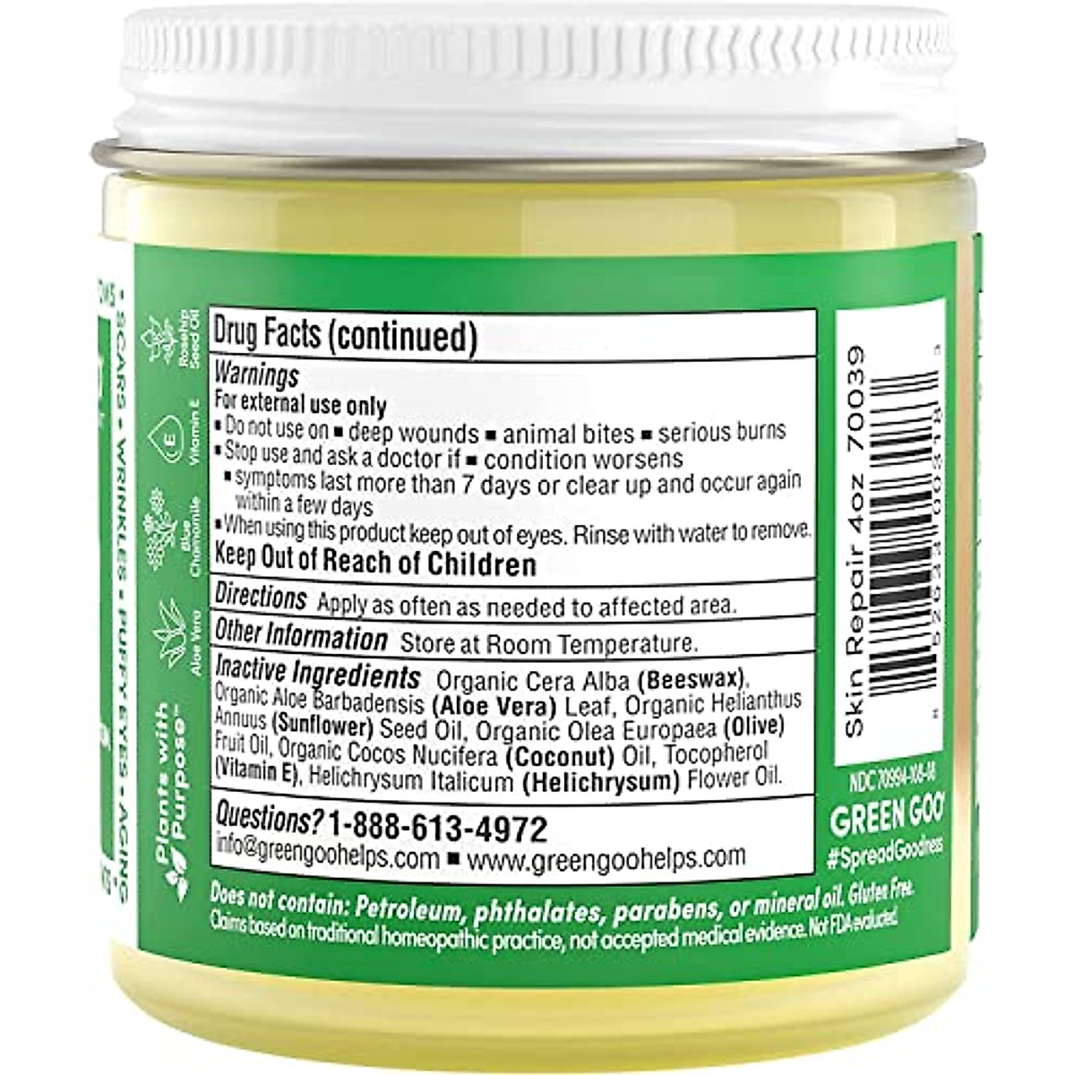 Green Goo Skin Repair Healing Salve, Natural Body & Face Moisturizer with Aloe Vera, Improves Skin's Appearance, Great for Scarring & Wrinkles, 4 Oz