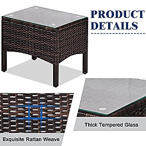 Tangkula 3 Piece Outdoor Patio Furniture Set, Wicker Chairs Set with Glass Top Coffee Table, Thick Cushions, All Weather Garden Lawn Poolside Backyard Porch Furniture Set for 2 (Black)