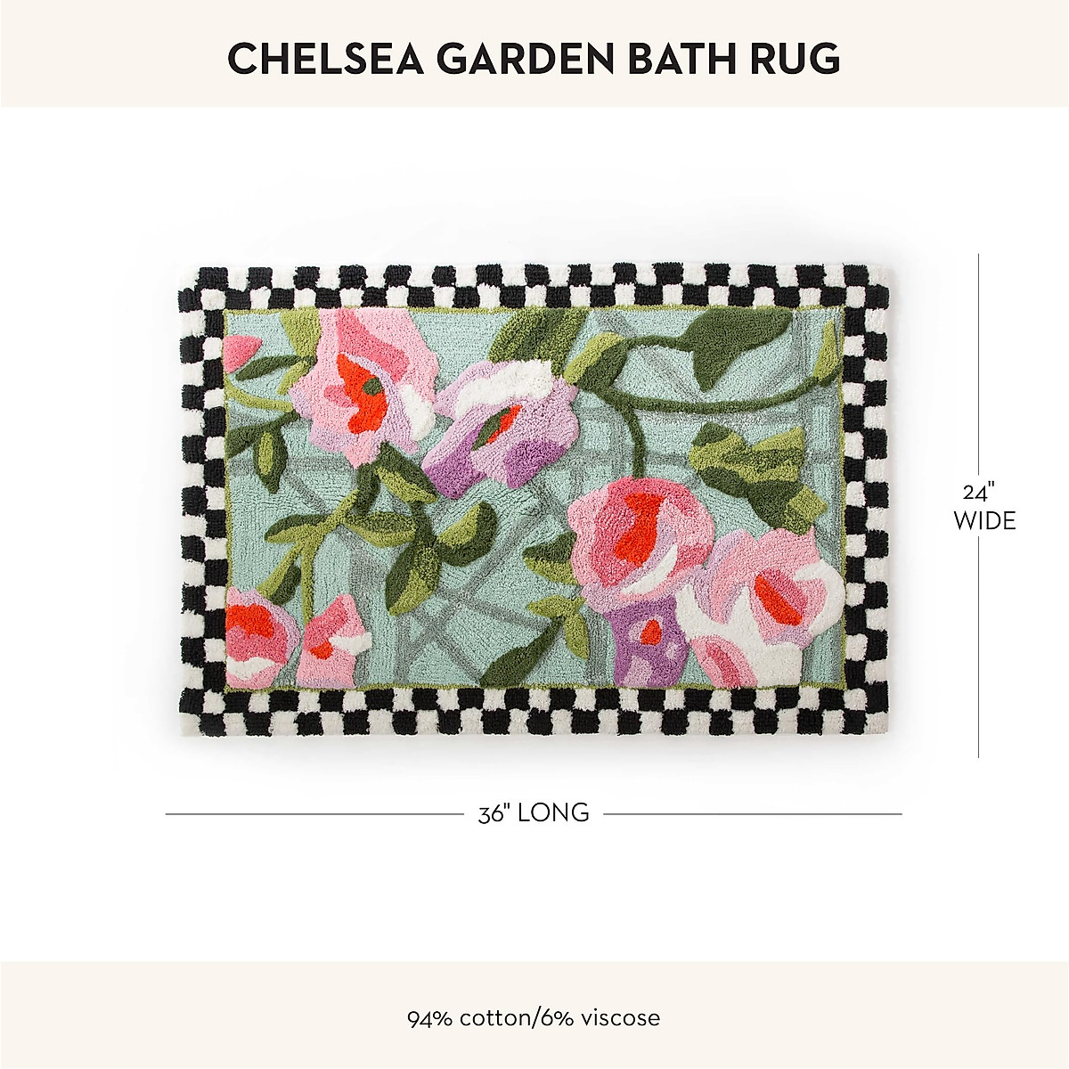 MACKENZIE-CHILDS Bath Rug, Bath Mat for Bathroom Use, Cotton Rug, Chelsea Garden