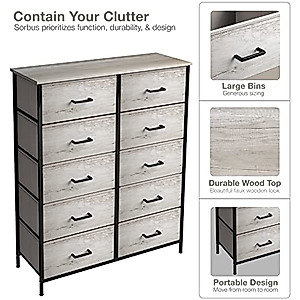 Sorbus Dresser with 10 Faux Wood Drawers - Storage Unit Organizer Chest for Clothes - Bedroom, Hallway, Living Room, Closet, & Dorm Furniture - Steel Frame, Wood Top, & Easy Pull Polyester Fabric Bins