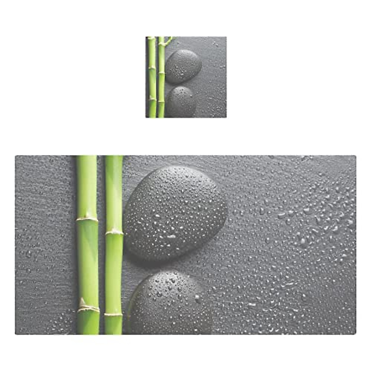 Poeticcity Black Zen Basalt Stones with Dew Green Bamboo on Dark 2 PCs Soft Pure Cotton Towel Set for Bathroom, 1 Skin Friendly Bath Towel 27x54 in, 1 Absorbent Hand Towel Wash Cloth 12x12 in