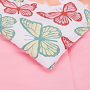 Amazon Basics Kid's Easy Care Microfiber Bed-in-a-Bag Bedding Set, 5-Piece Set, Twin, Butterfly Friends