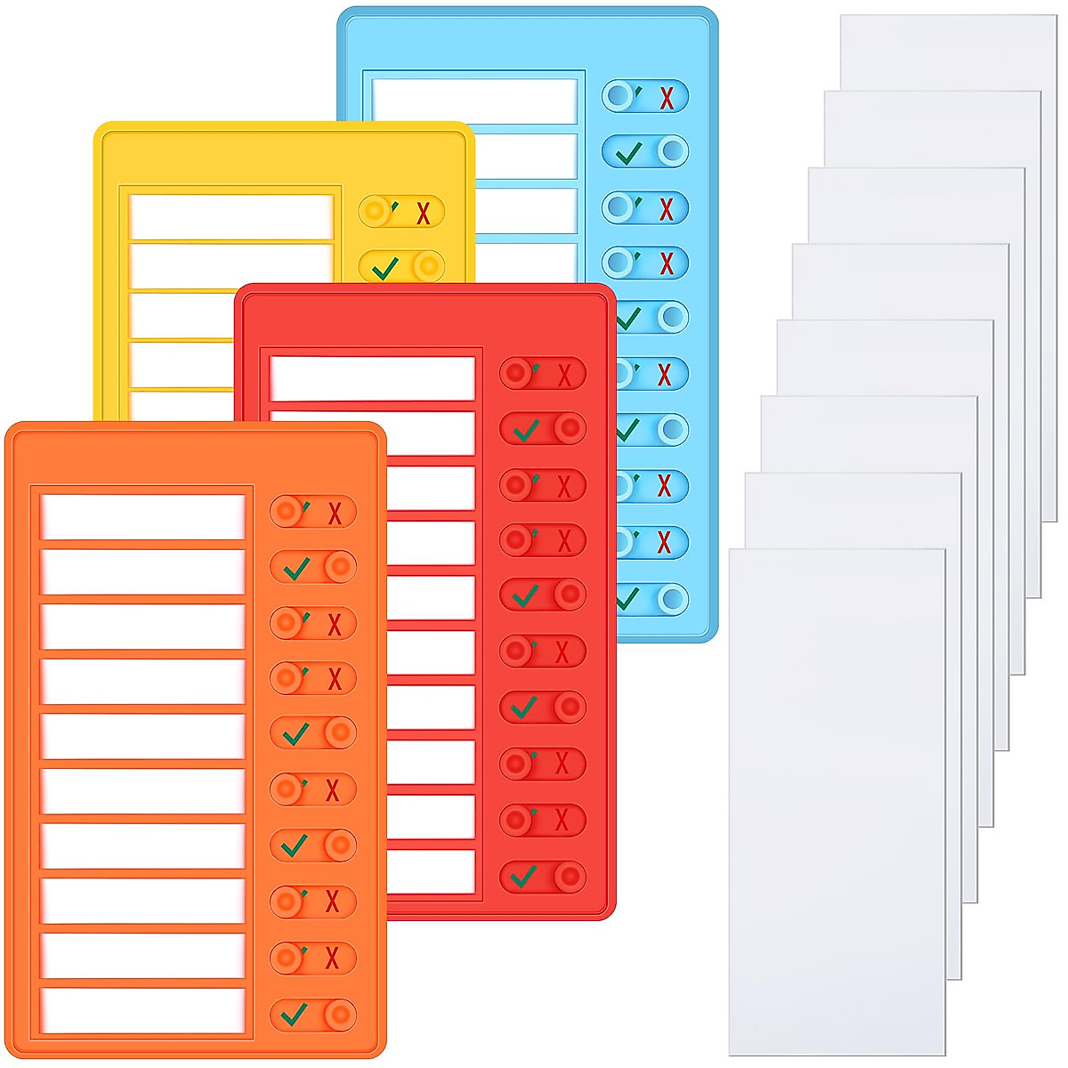 Queekay 4 Pcs Blank Chore Chart Kids Chore Chart, Plastic Checklist Board with 8 Detachable Cardstock to Do List for Home Routine Planning (Red, Orange, Blue, Yellow)