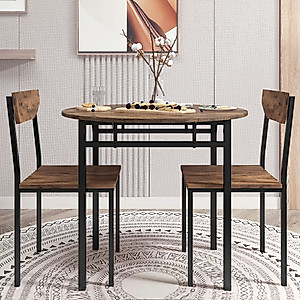 3 Piece Kitchen and Dining Furniture Set with Drop Leaf Table and 2 Chairs,Modern Round Dining Table,Suitable for Small Restaurants (Rustic Brown#)