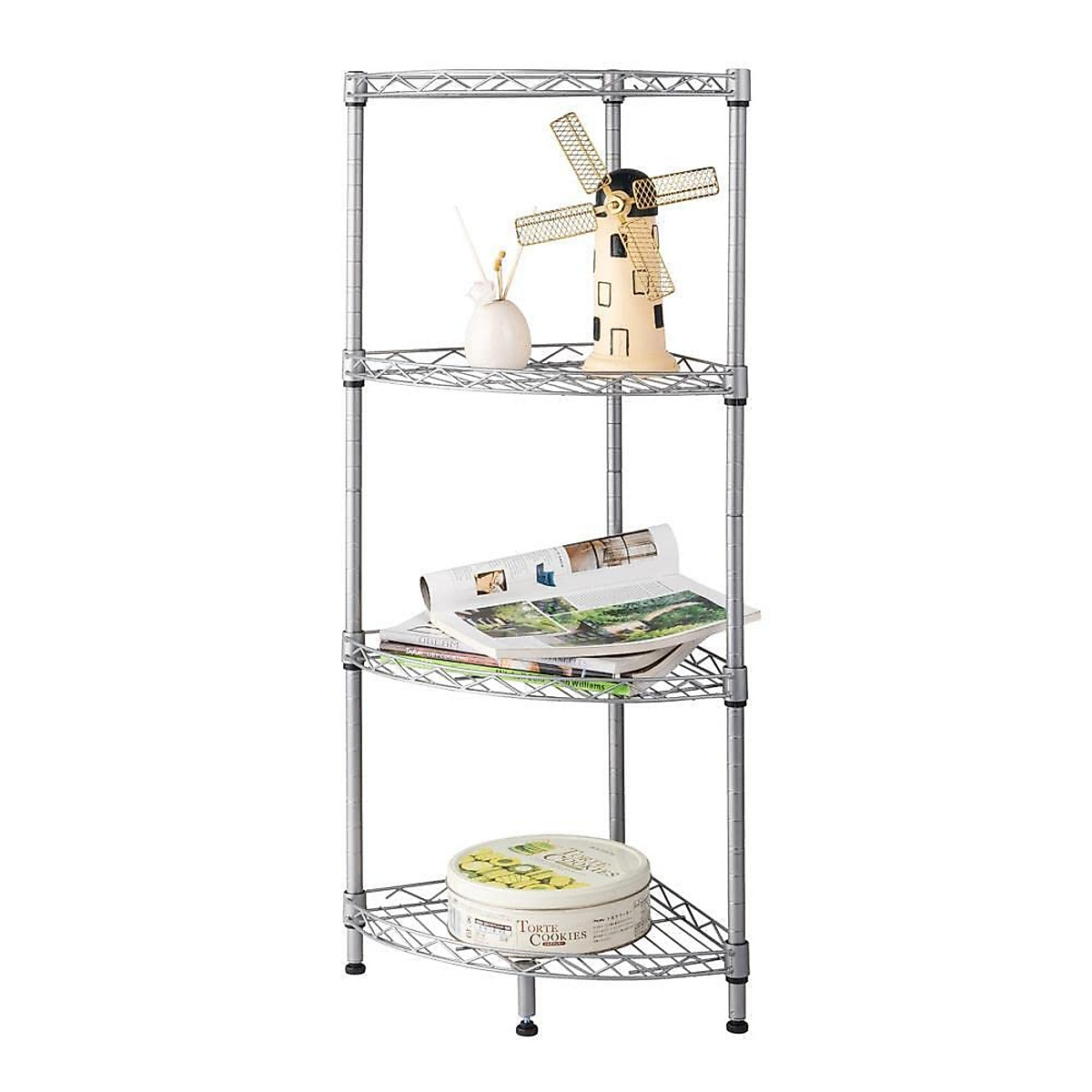 VCJTA 4 Tier Corner Shelf Rack Kitchen Bathroom Storage Wire Organizer Space Saving
