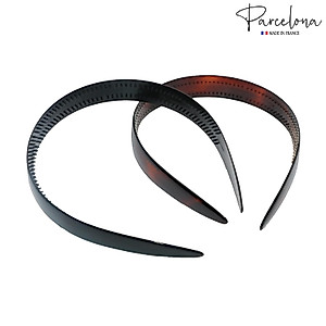 Parcelona French Wide 3/4" Shell Brown and Black Celluloid Set of 2 Headbands for Women