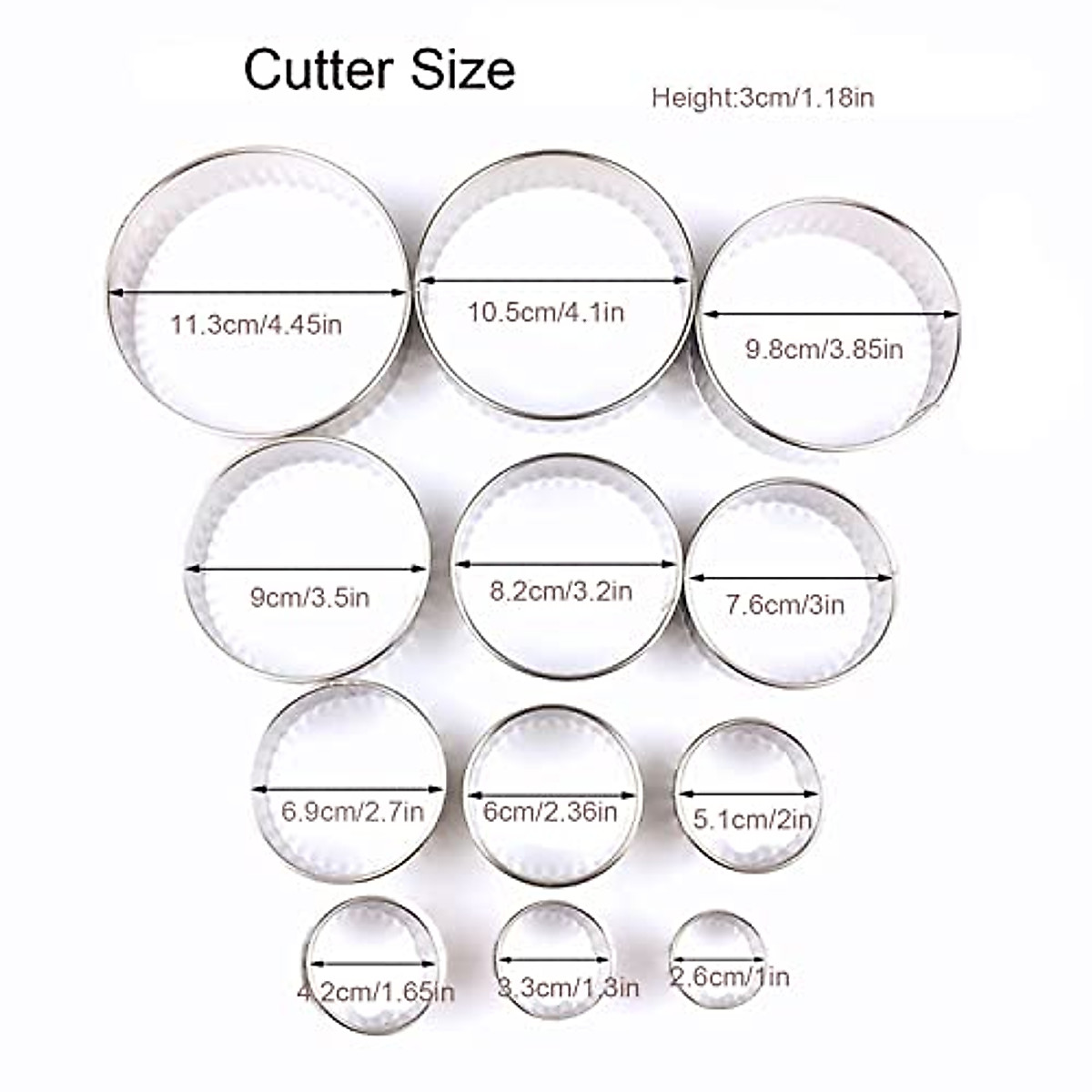 Xoutuo Fluted Edge Round Cookie Biscuit Cutter Set 12, Metal Circle Biscuit Cutters Set, Wave Pastry Donut Doughnut Cutter Set Serrated Round Fondant Cake Cookie Cutters