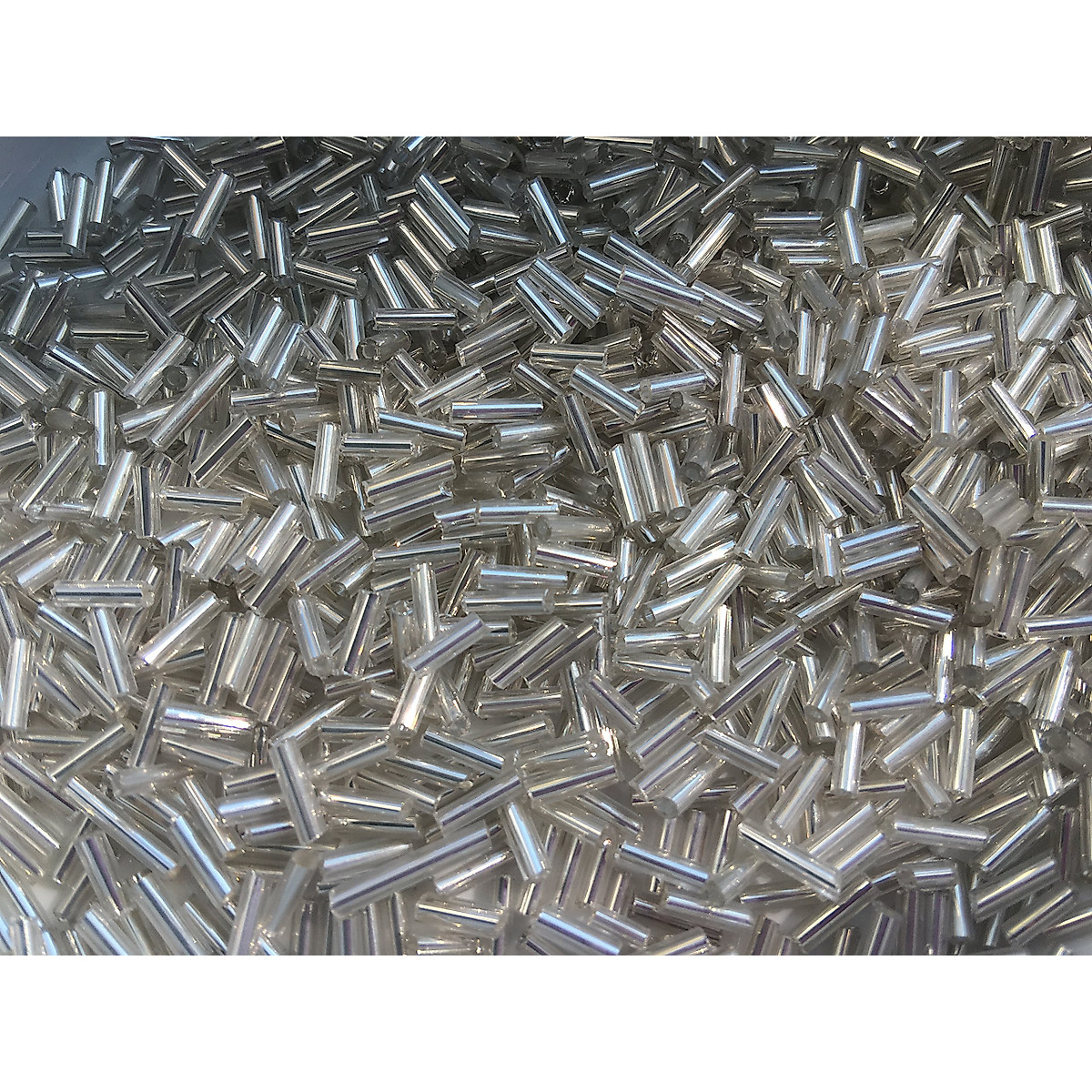 Czech Bugle Beads 40 gr / 1.4 oz Crystal Silver Glass Tube Size #3 7mm