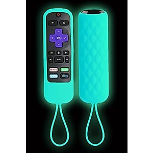 TOKERSE Glow Remote Cover for Roku Steaming Stick/Voice/Express/Premiere Remote - Silicone Case Cover for TCL Hisense Roku TV Smart TV Remote Control Replacement Cover Case Glow in The Dark - GlowBlue