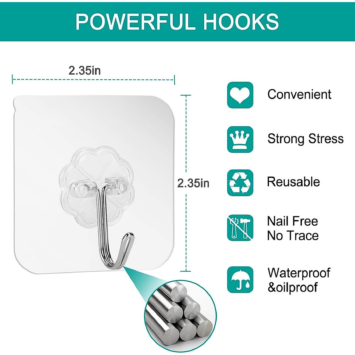 Alliebe 30 Pack Wall Heavy Duty 13lb(Max) Self Adhesive Hooks Waterproof Oilproof Hanging Hooks for Bathroom Shower Kitchen Office Outdoor Home Improvement Utility Hook