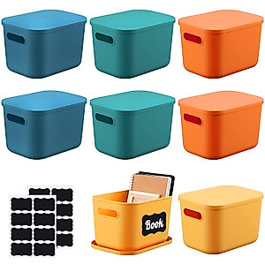 Tanlade 8 Pcs Plastic Storage Bins Stackable Baskets with Lid and Handle Colorful Desktop Storage Box Cubby Containers for Shelf Bedroom Office, Include 1 Erasable Marker, 16 Stickers (10 x 7 x 6 In)