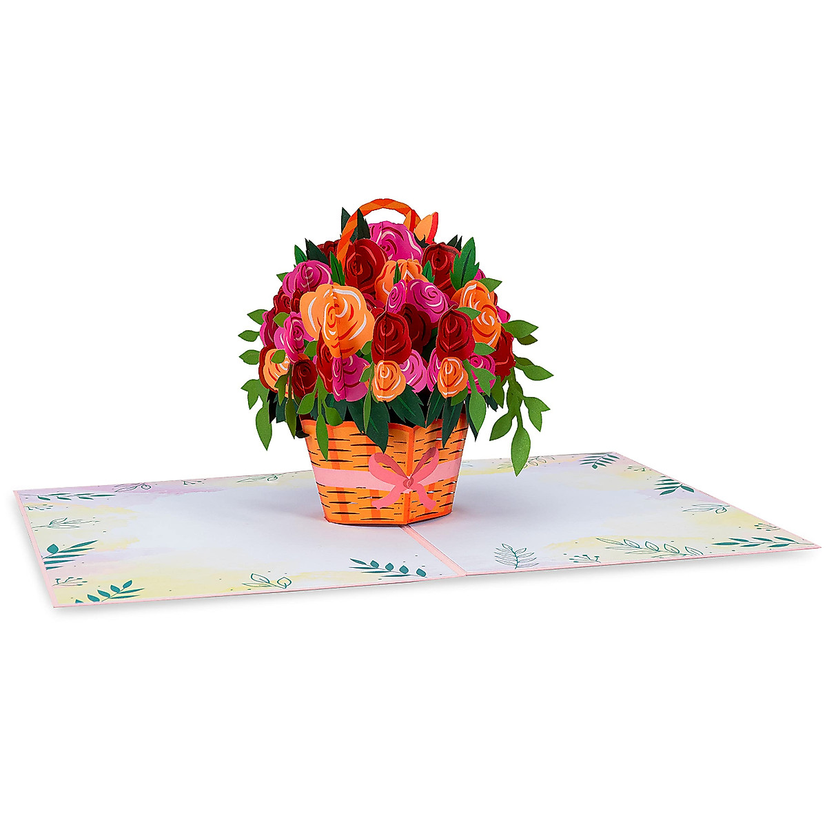 Paper Love 3D Rose Basket Romantic Pop Up Card, For Valentines Day, Mothers Day, All Occasions - 5" x 7" Cover - Includes Envelope and Note Tag