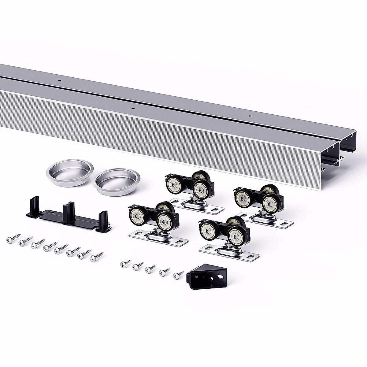 EaseLife 5FT/60in Bypass Double Sliding Pocket Door Hardware Kit,Commercial Grade,Aluminum,Bypassing Wardrobe Closet Door Track for 2 Door System,Slide Smoothly Quietly,Easy Install,No Doors