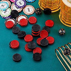 48 Pieces Wooden Checkers Pieces Only 1.06 Inch Wood Checker Board Game Pieces with Stackable Ridge and Drawstring Cloth Pouch, Red and Black Color