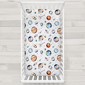 Outer Space Crib Sheet | Extra Soft and Stretchy Jersey Knit Cotton | Unique Watercolor Design