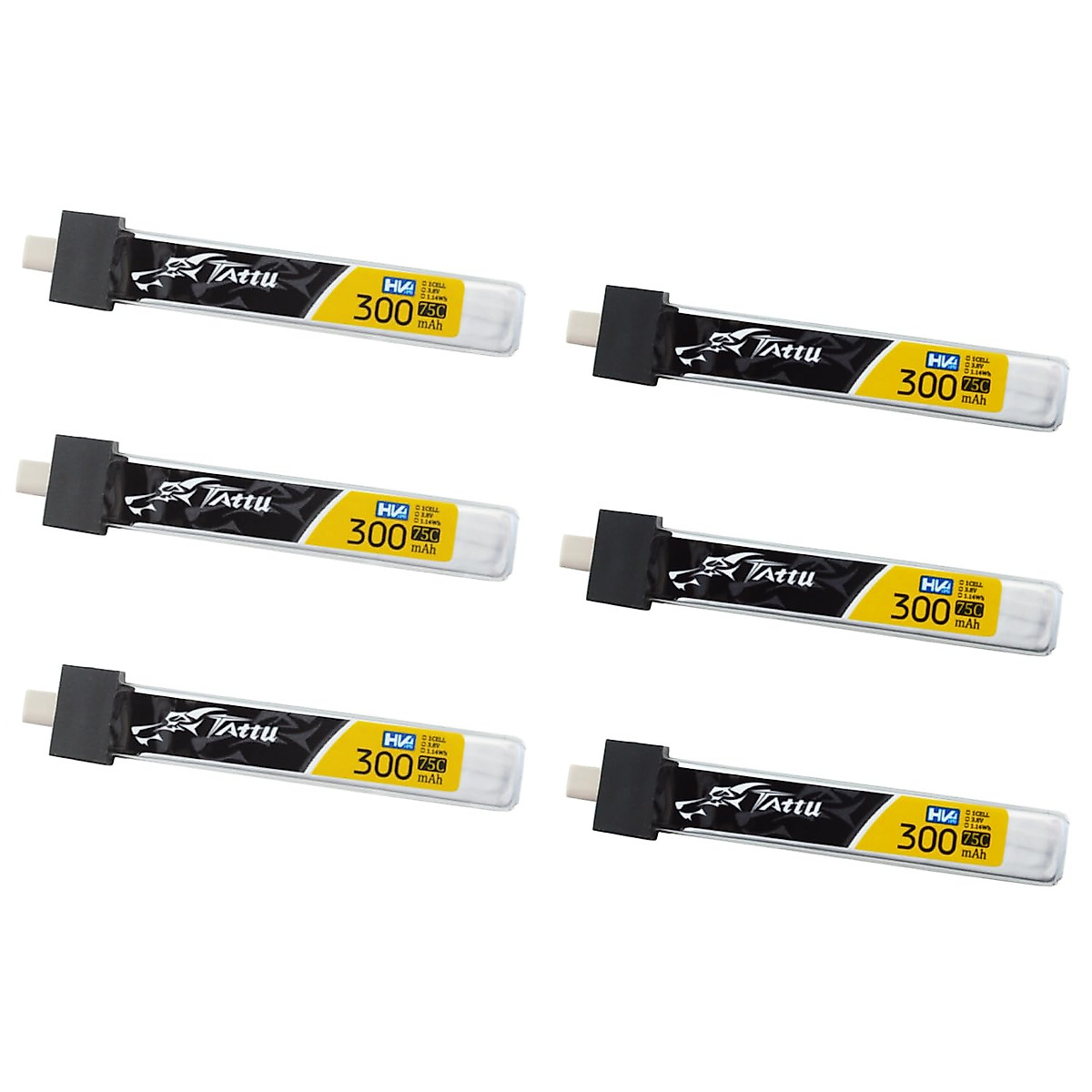 SoloGood TATTU 6pcs BT2.0 300mAh 1S Battery 3.8V 75C FPV Lipo Battery for FPV Tiny Whoop 1S Brushless Whoop Drone