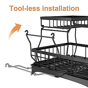 2 Tier Dish Drain Rack, with Retractable Drain Hose, Home Countertop Large Capacity Utensil Drying Rack, for Cup Dish Chopsticks Storage
