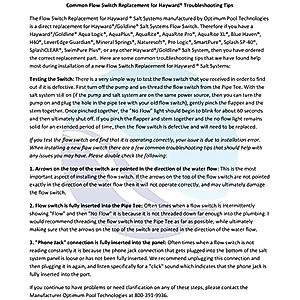 Optimum Pool Technologies Flow Switch Assembly Kit Without Tee Compatible Replacement for Hayward® Salt Chlorine Generators