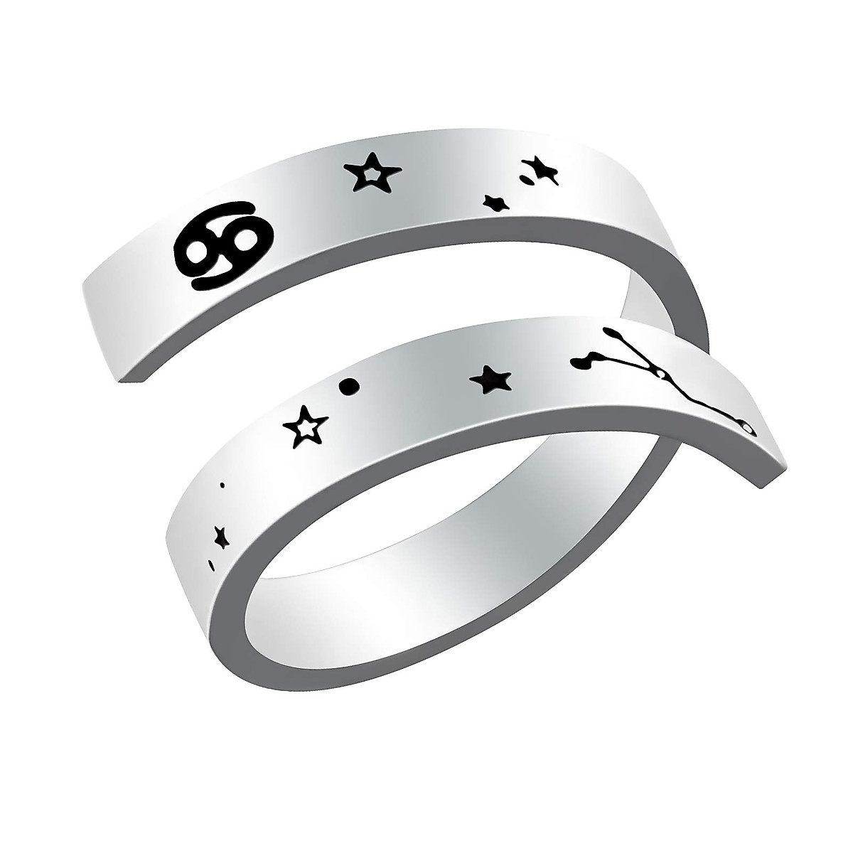 Zeponny Adjustable Engraved Cancer Zodiac Ring, Surgical 316L Stainless Steel Statement Signs of Zodiac Open Adjustable Finger Ring, Horoscope Astrology Ring Jewelry Gift for Women Men