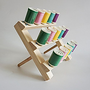 NW 15-Spools Wooden Thread Holder Sewing and Embroidery Thread Rack and Organizer Thread Rack for Sewing with Hanging Hooks