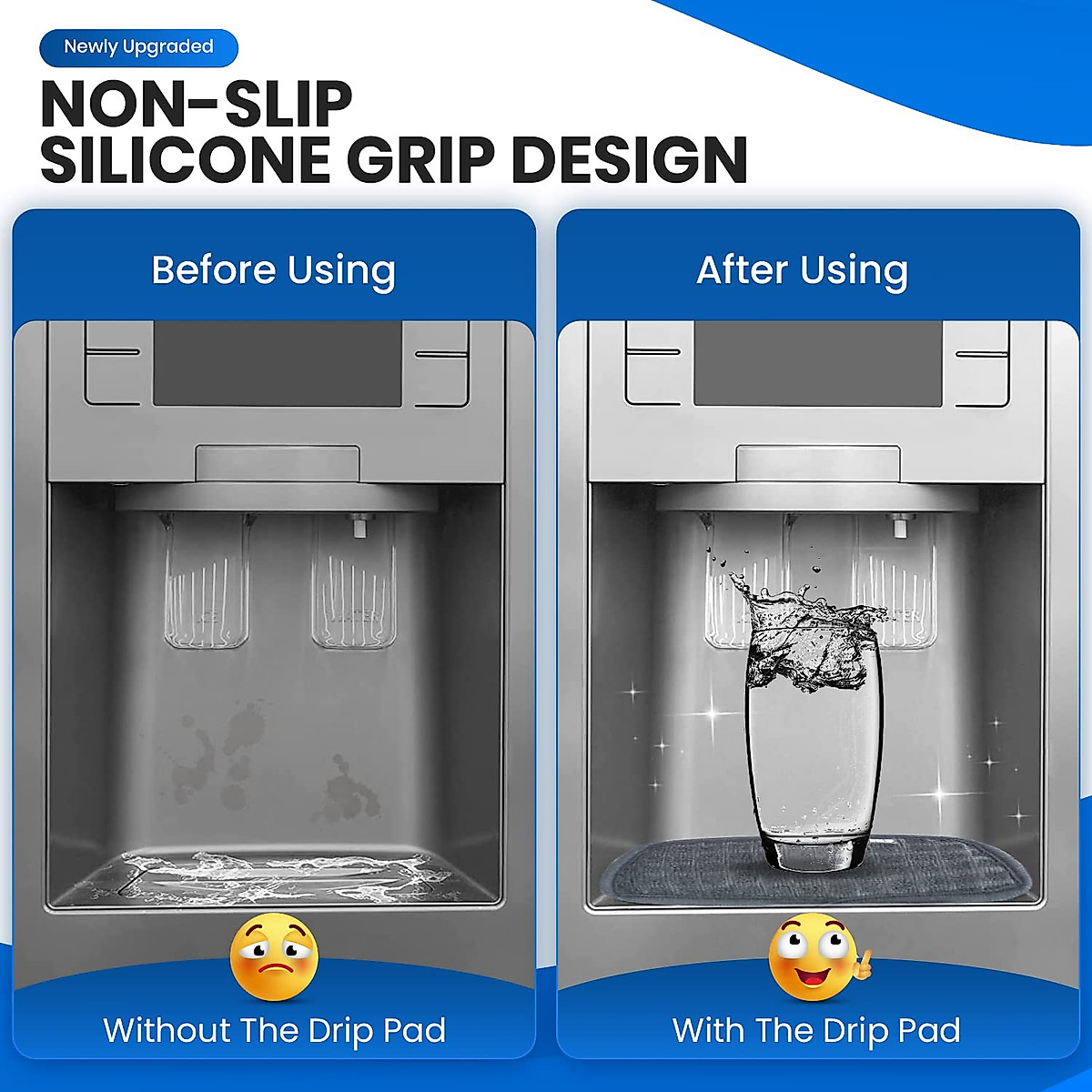 THE DRiP PAD - Refrigerator Drip Catcher for Water Tray, Protects Ice and Water Dispenser Pan From Spills, Mineral Build-Up and Water Splatter (2 pack, Grey) (Rectangular)