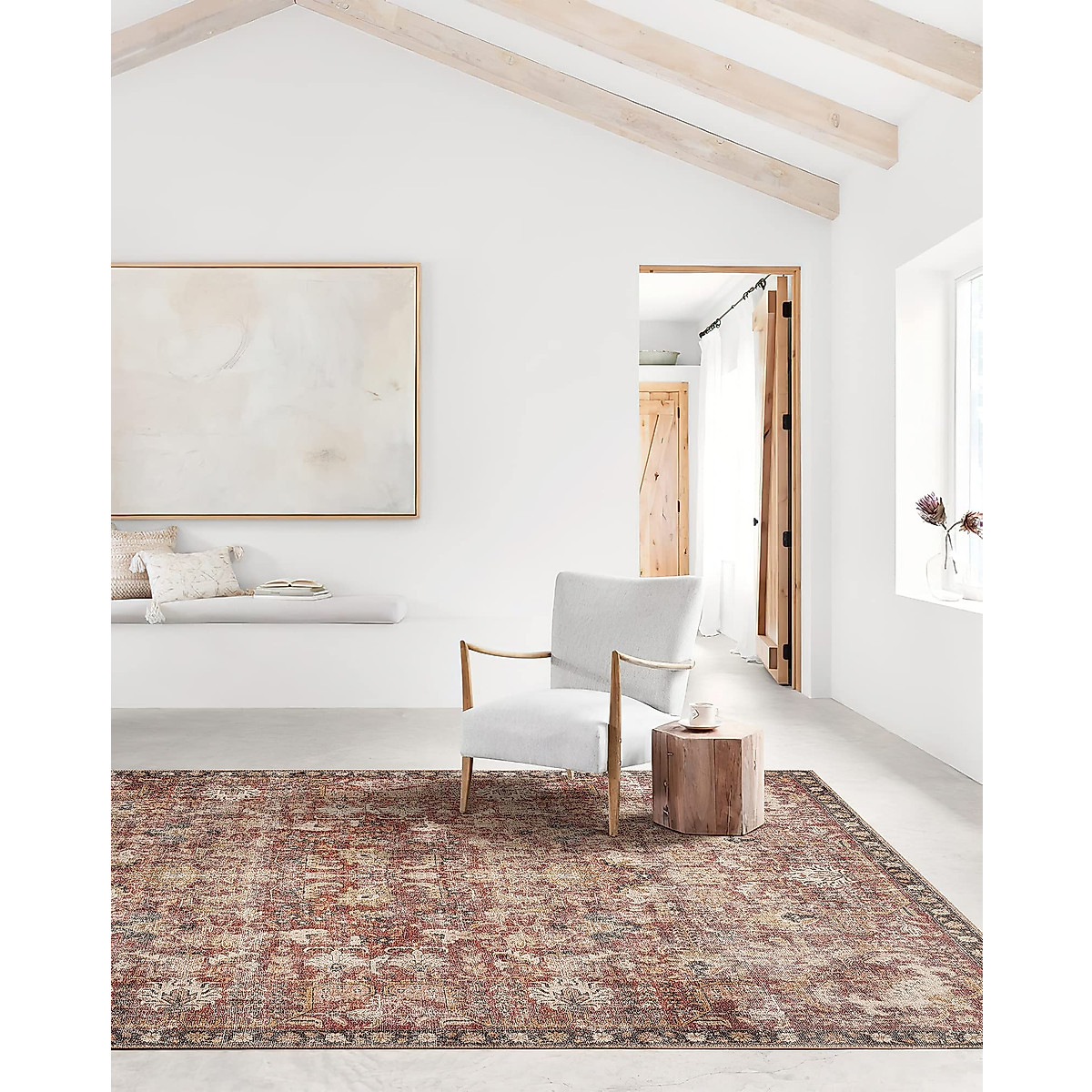 Valenrug Washable Rug 5x7 - Ultra-Thin Antique Collection Area Rug, Stain Resistant Rugs for Living Room Bedroom, Distressed Vintage Rug(Orange, 5'x7')