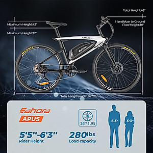 eAhora APUS 26in Carbon Fiber Electric Mountain Bike 48V Urban Electric Bikes for Adults Hydraulic Brakes, 14AH Removable Battery, Upgrade 350W Motor, USB Port Password Display, 9-Speed Gear
