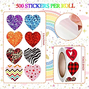 Multi-Colored Heart Stickers for Valentine Day - 1" Adhesive Heart Stickers for Envelopes 500 Per Roll, Personalized Valentines Day Love Stickers for Birthday, Wedding and Festival (2500 Pieces）