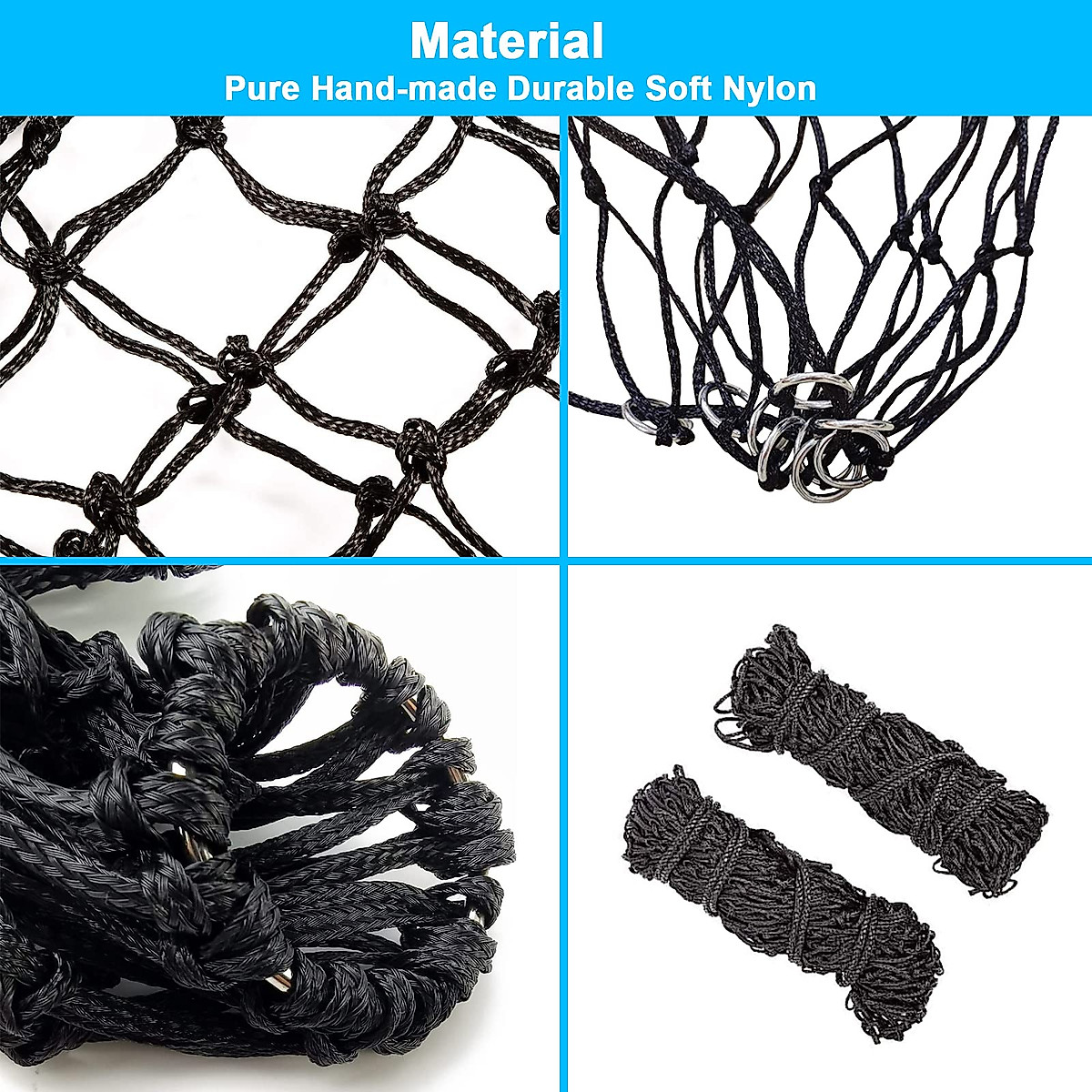 6 Pcs Hay Bags for Horses: 40 inch Long Slow Feed Hay Net for Horses - 2 * 2 inch Holes Mess with Nylon Rope Hanging (Black)