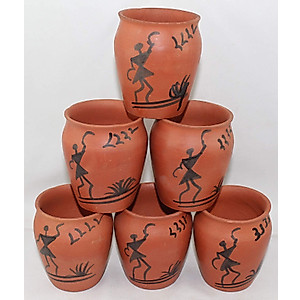 Odishabazaar Terracotta(Real Mitti) Unglazed Worli Painted Clay Mud Tea Kullad Cup Set Of 6 For Good Health(200ml)