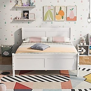 Harper & Bright Designs Full Bed Frame with Headboard and Footboard, Full Size Platform Bed, Wood Kids Full Size Bed Frame for Boys, Girls,No Box Spring Needed,White