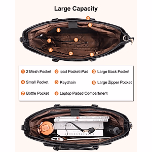 Laptop Tote Bag for Women 17.3 Inch Waterproof Leather Large Laptop Bag Business Office Work Briefcase Stylish Computer Bags Handbag Satchel Shoulder Bag with USB Charging Port