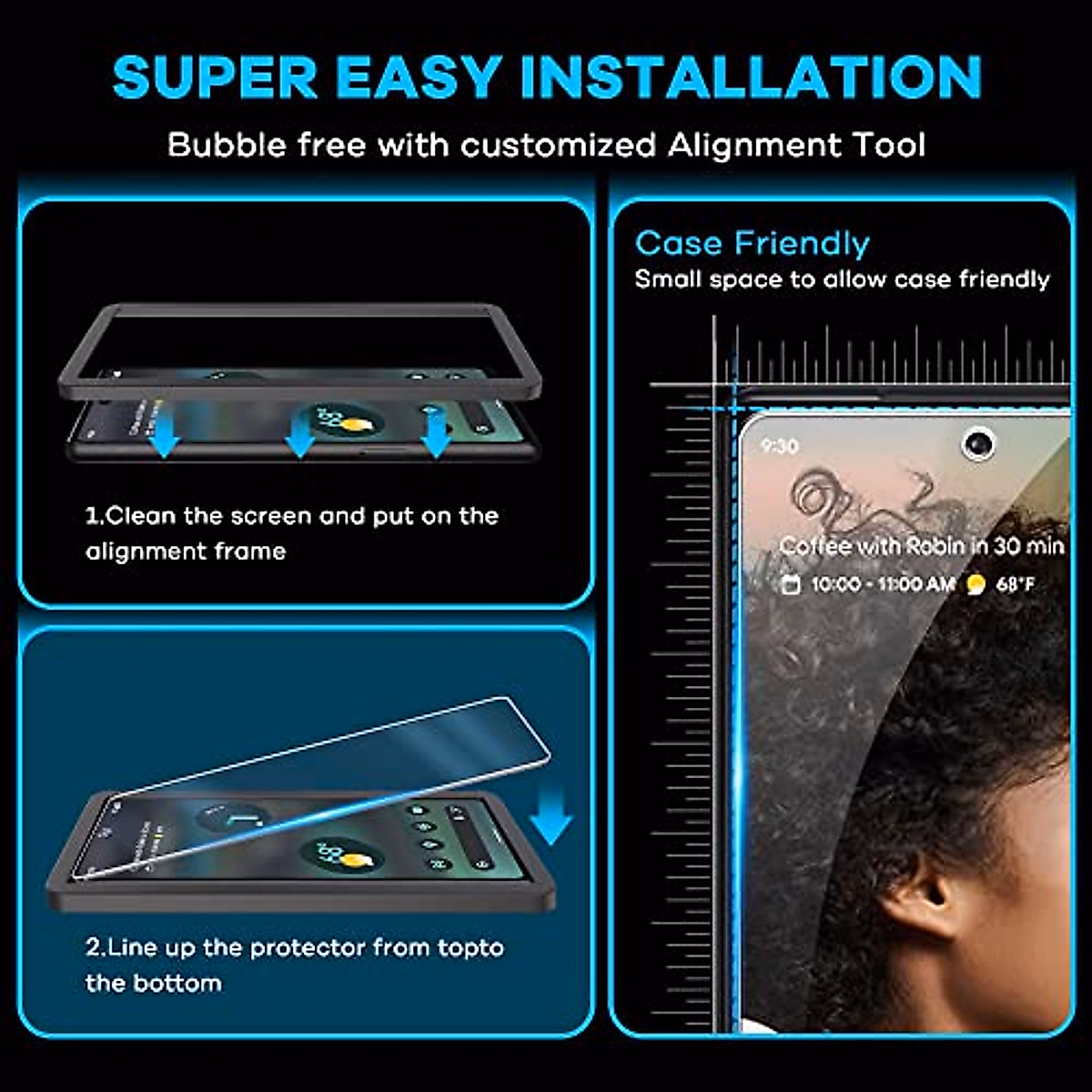 AACL [3+3 Pack Pixel 6a Screen Protector Tempered Glass for Google Pixel 6a 5G 6.1'' [2022] - Screen Protector for Pixel 6a with Camera Lens Protector - [Fingerprint Compatible][Alignment Tool]