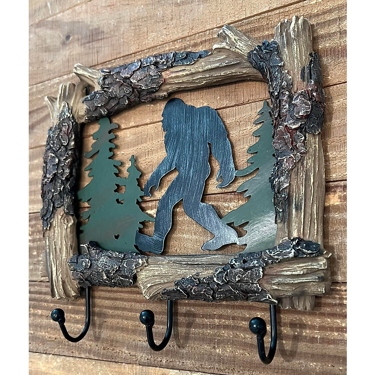 Top Brass Bigfoot Sasquatch Silhouette Wall Mount Key Holder – 3 Hooks Key Rack Hanger Organizer