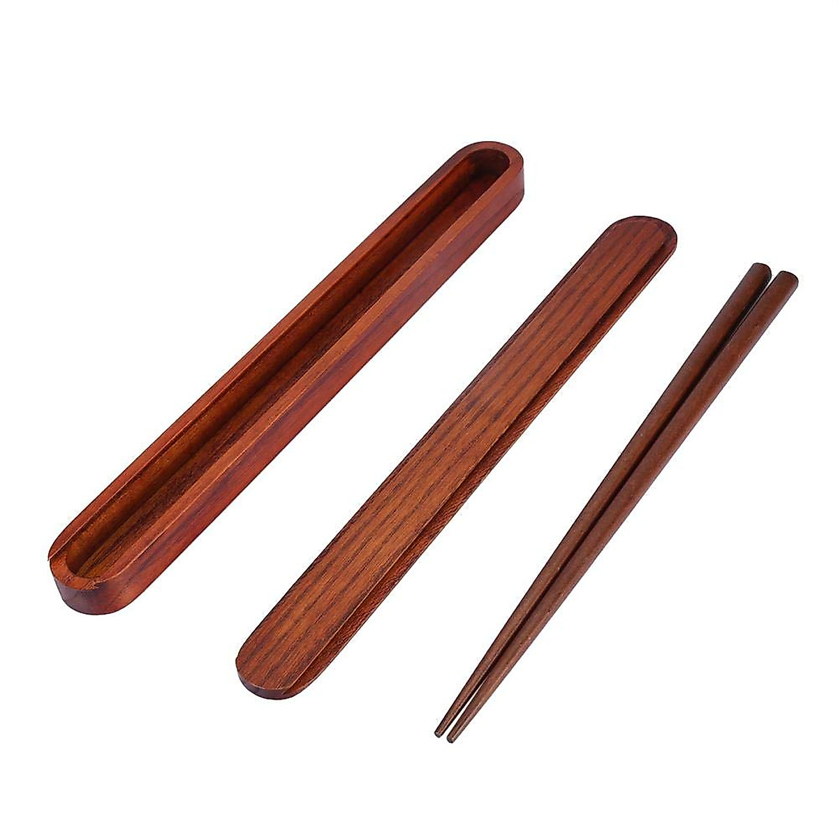 Fdit Portable Wooden Chopsticks Japanese Style Chopsticks with Pull-out Wood Color Chopsticks Box Case Tableware Dinnerware(Deep)