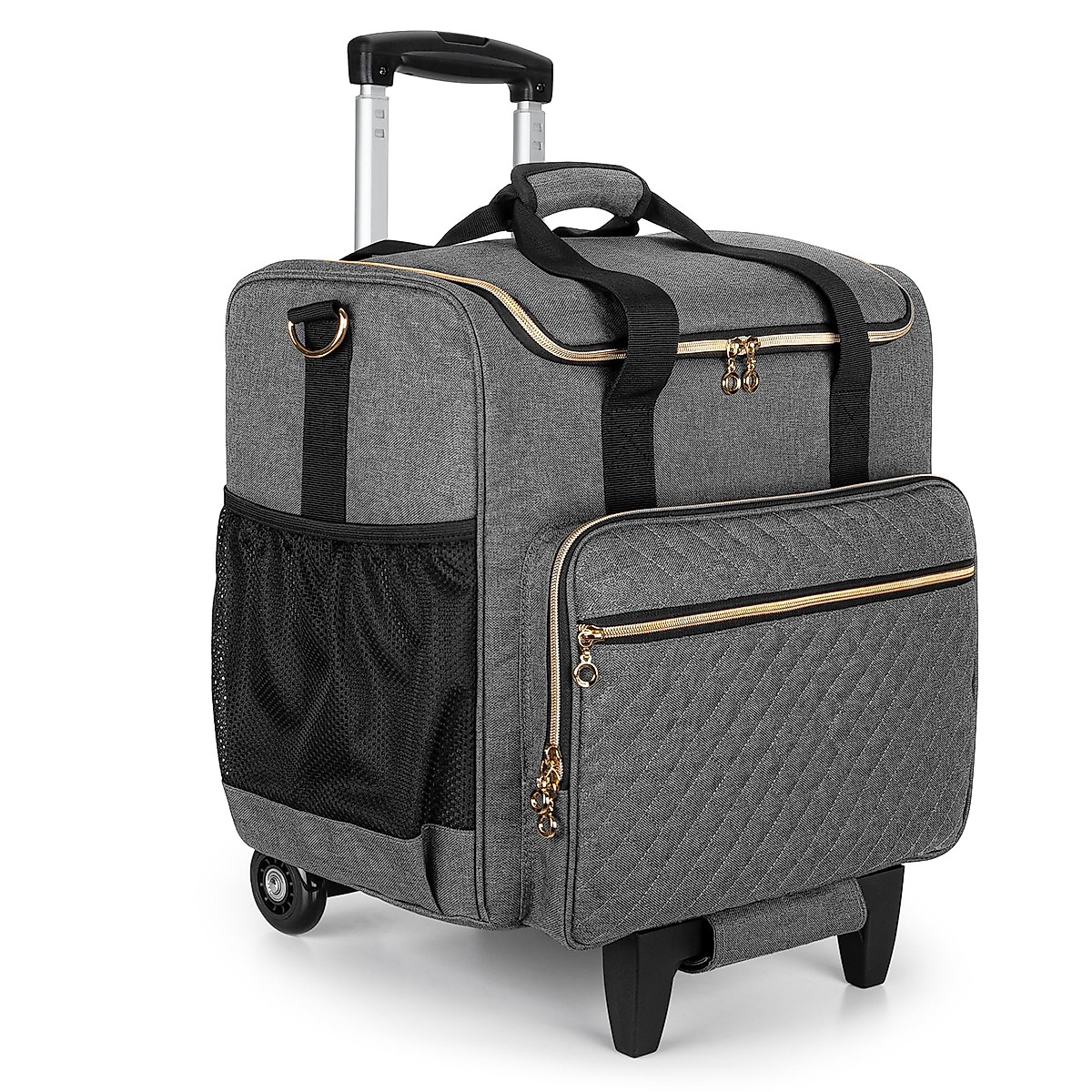 LUXJA Rolling Craft Bag with Pockets for 12 x 12 inch Scrapbook Album and Laptop, Rolling Scrapbook Tote with Detachable Dolly (Patent Pending), Gray