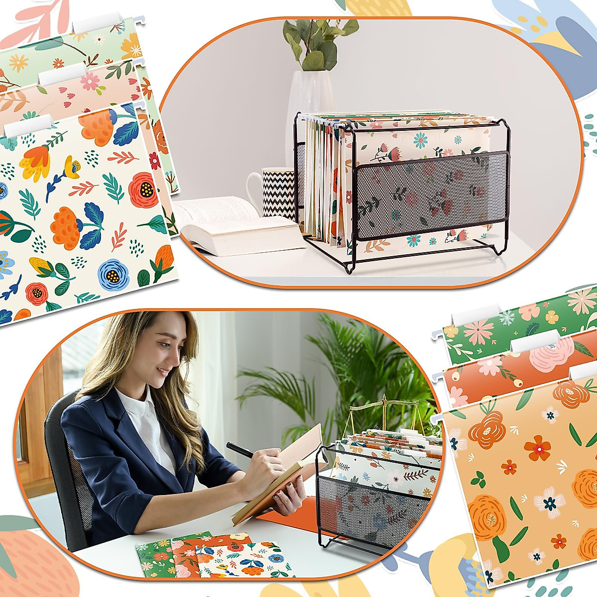 Qeeenar Decorative Floral File Folders, Letter Size, 12 Pieces, with Removable Labels and Adjustable Tabs