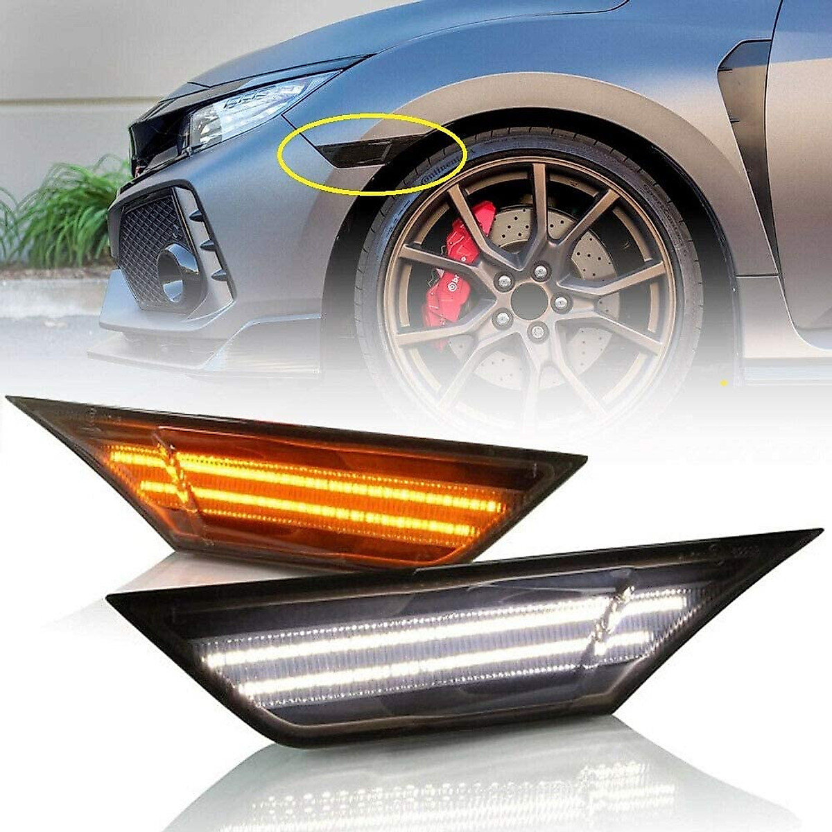 JDM Full White/Amber LED Side Marker Light for 2016-up Honda Civic Sedan/Coupe/Hatchback Amber LED Sidemarker Lights White LED Running/Position Lamps Smoked Lens Replace OEM#H02551127N