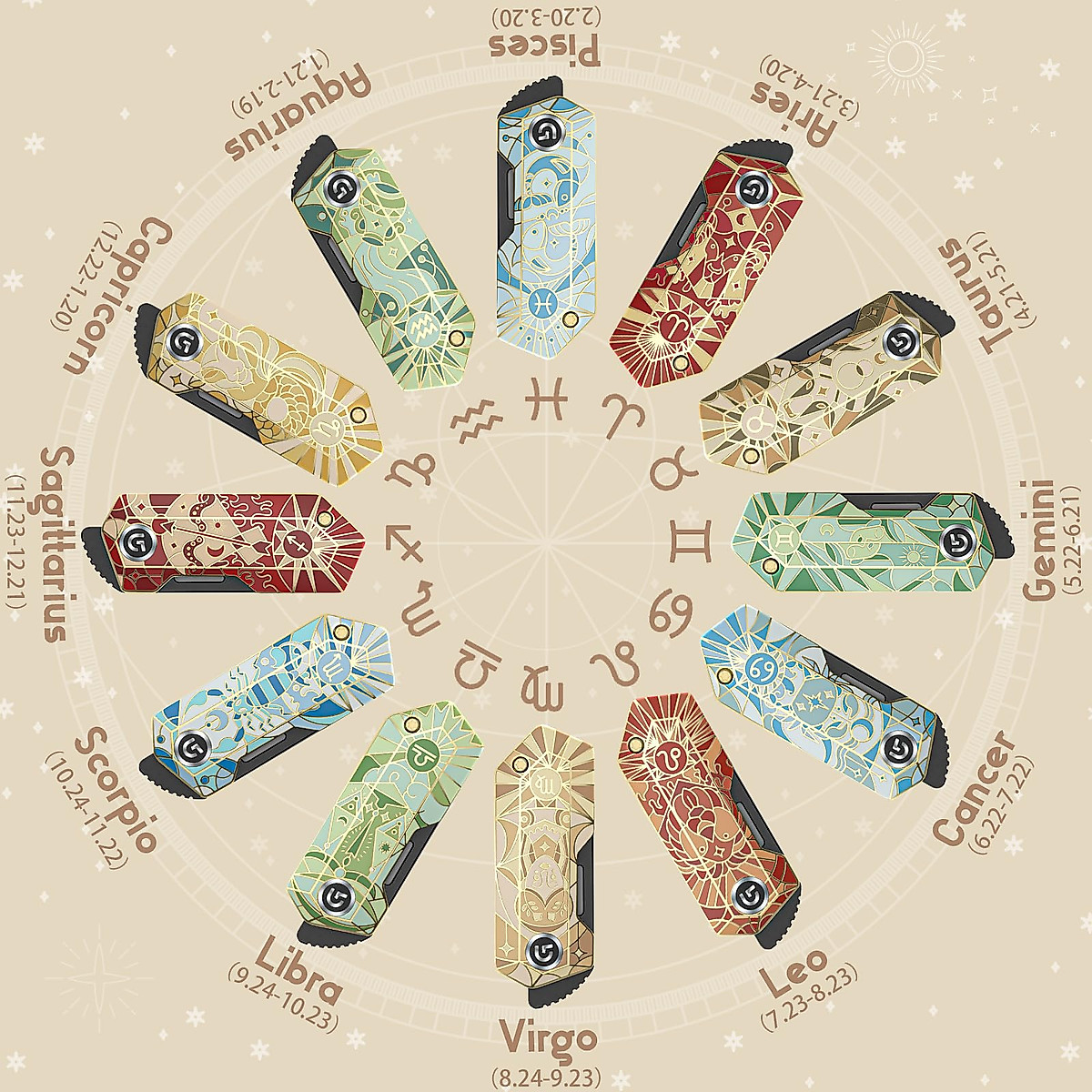 GVDV Small Pocket Knife, 1.57" Blade 9Cr19Mov Steel Mini Pocket Knives & Folding Knives, Front Flipper EDC Knives for Men Women, 12 Constellations Aries