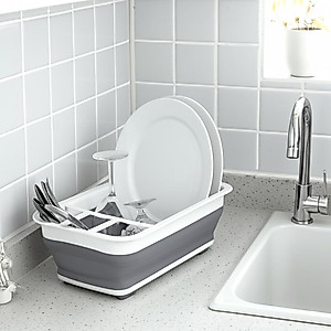 BNYD Collapsible Dish Rack, Foldable Dinnerware Drainer Organizer
