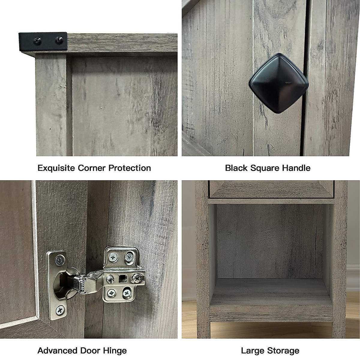 Rustic Nightstand with Charging Station, Night Stand with Barn Door and Drawer, Storage Bedroom Living Room Bedside Table Farmhouse End Table Industrial Bedside Table with USB Ports and Outlets，Grey