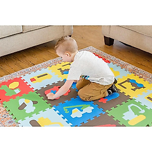 Tadpoles 16 Tiles Transportation Playmat for Kids | Interlocking Tiles with 16 Border Pieces | Soft EVA Foam | Safe & Durable | Total Floor Coverage 50” x 50” | Ages 3 & Up | Multicolor
