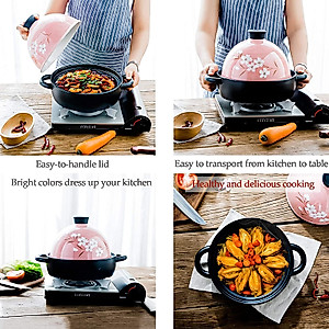 1.9L Cherry Blossoms Tagine Pot, Moroccan Ceramic Braised Stewed Pot - Cooking and Stew Casserole Slow Cooker