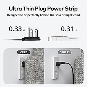 Flat Plug Power Strip - TROND 5FT Ultra Thin Extension Cord with 3 USB Charger, 3 AC Outlets Desktop Charging Station, Wall Mount, Compact for Home, Work Bench, Dorm Room Essentials, Cruise Ship